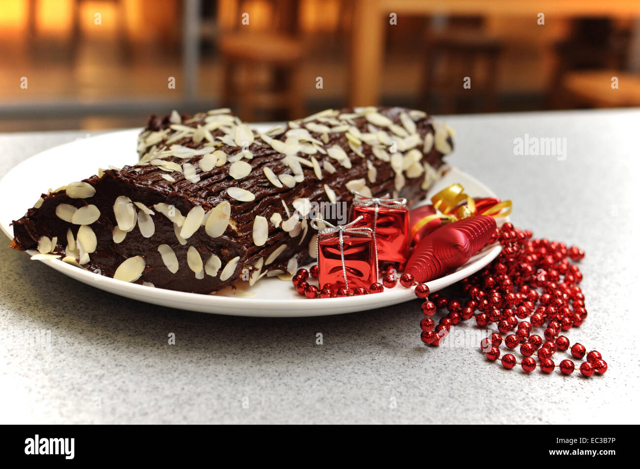 Christmas log, Cake decorations for Christmas Stock Photo - Alamy