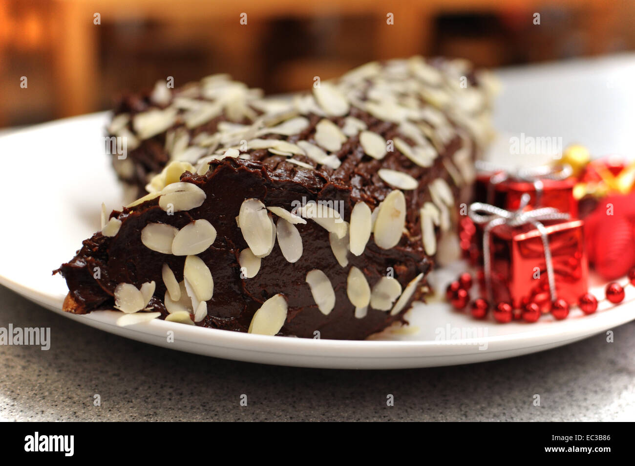 Christmas log, Cake decorations for Christmas Stock Photo - Alamy