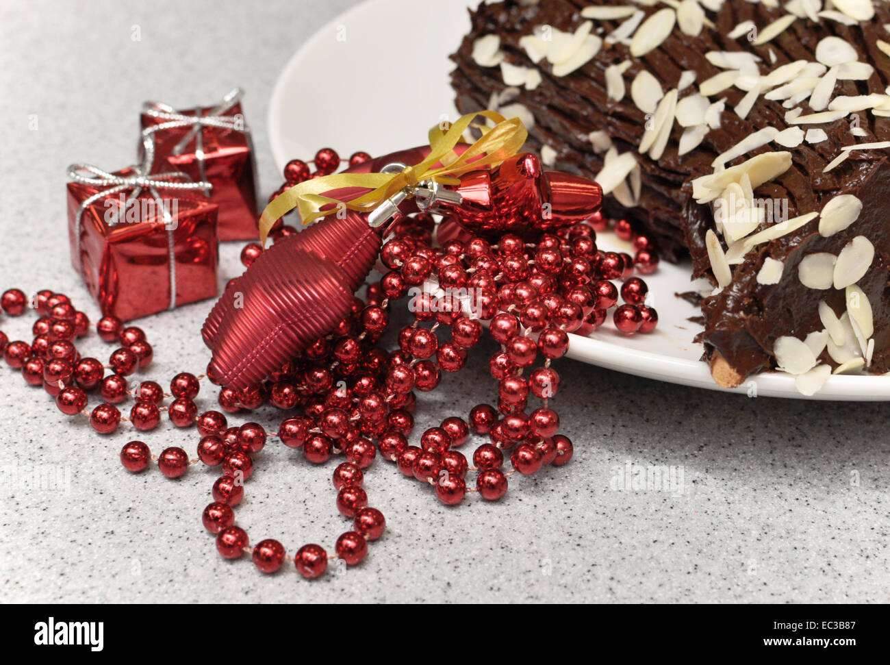 Christmas log, Cake decorations for Christmas Stock Photo - Alamy