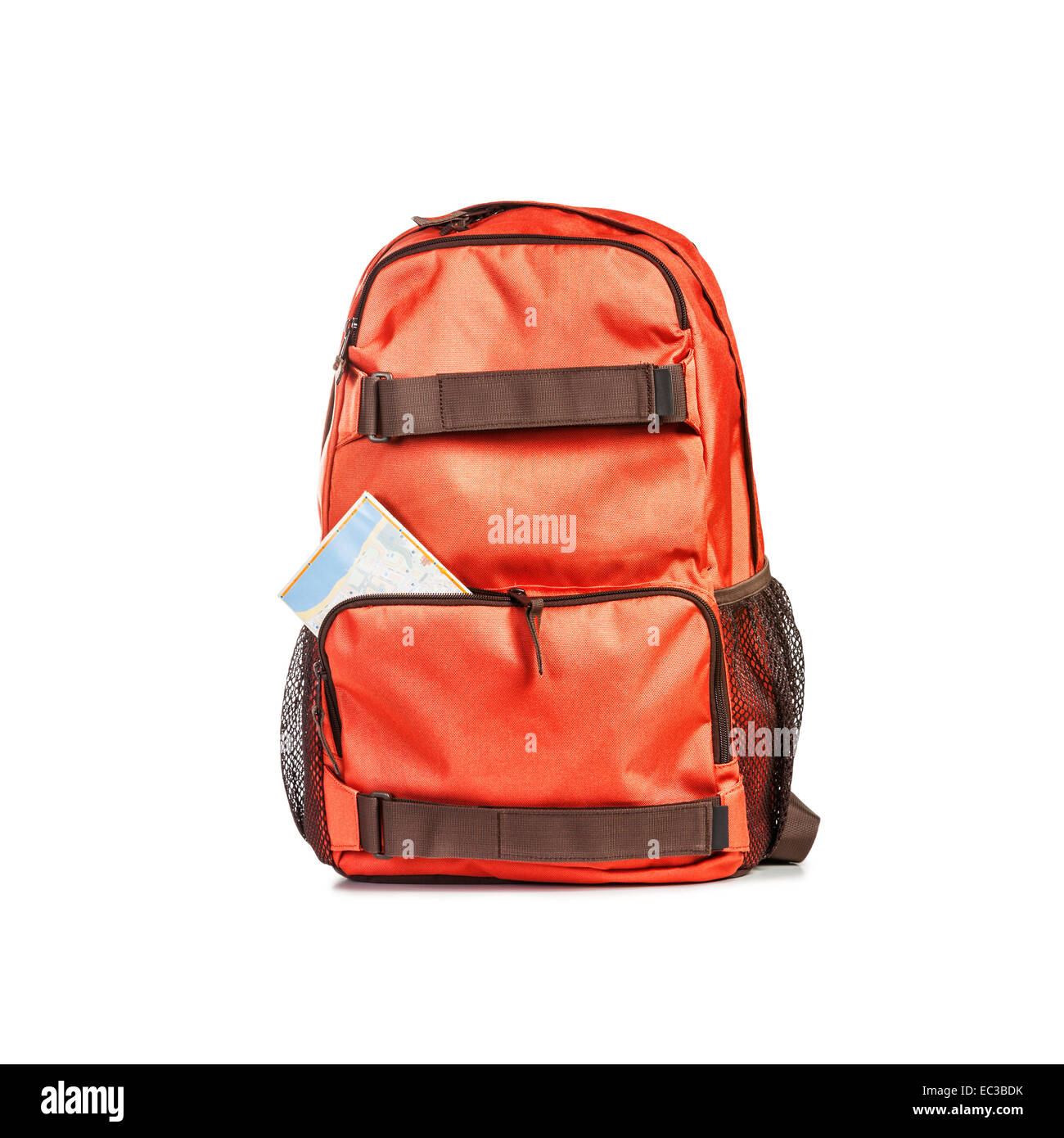 Backpack with map isolated on white background. Tourism and travel ...