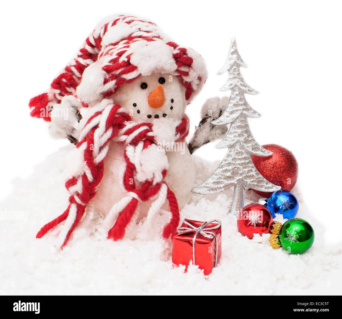 Snowman with a christmas tree Stock Photo - Alamy
