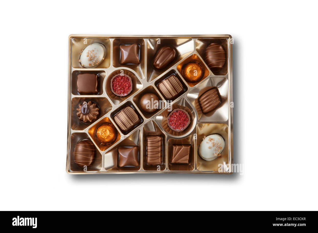 view of box of nice chocolate candies on white back Stock Photo - Alamy
