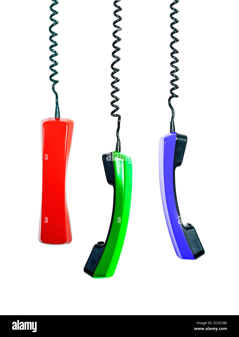 Vintage colorful phone receivers collection on white background ...