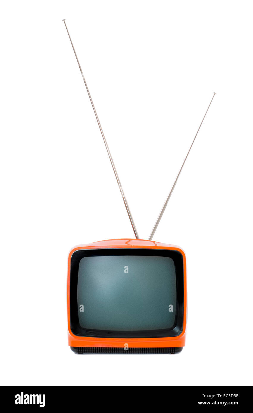 Old Orange Retro TV from the 60 to the 70s Stock Photo - Alamy