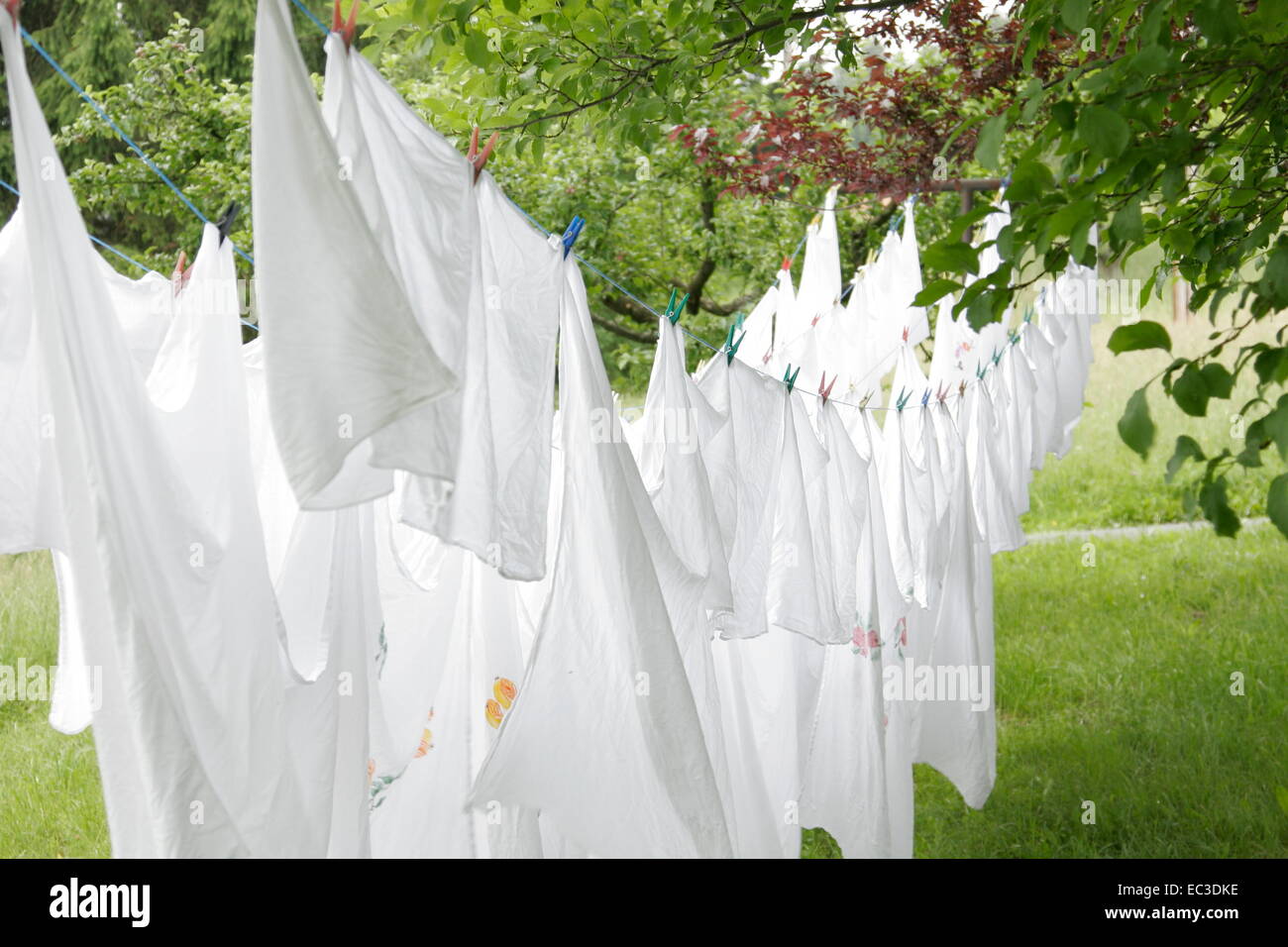 white laundry on the rope Stock Photo - Alamy