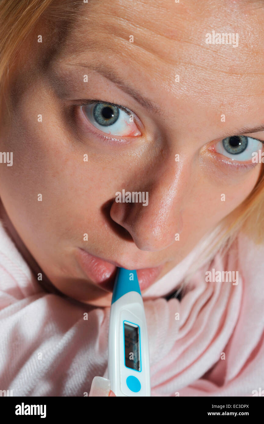 Young Woman Having Fever Stock Photo - Alamy