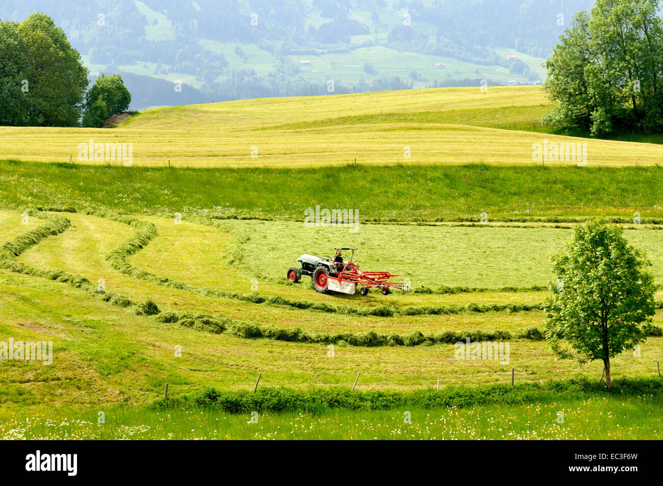 Tractor Turning Grass Stock Photo - Alamy