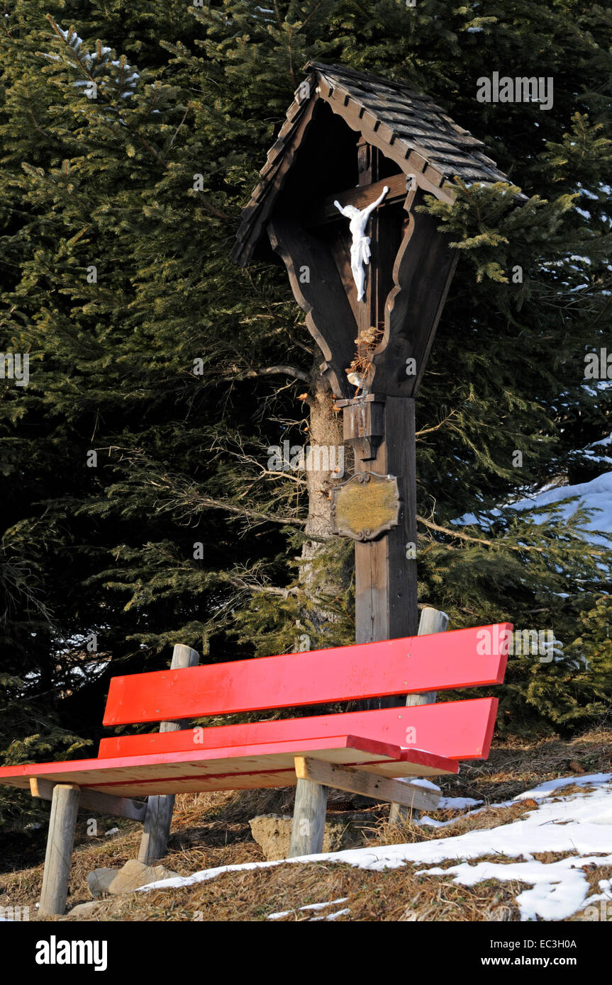 Red Bench with Cross Stock Photo - Alamy