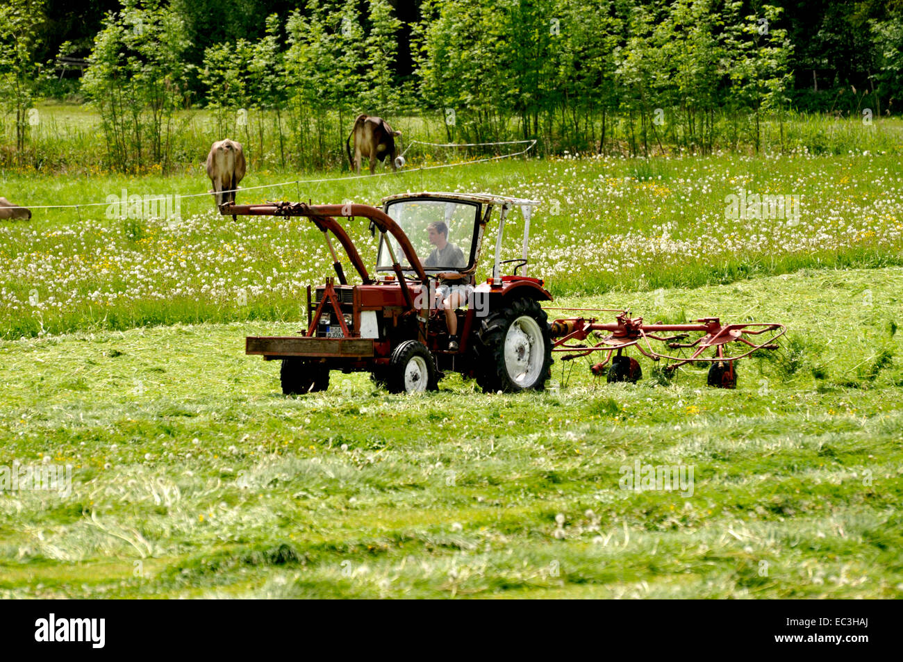 Tractor Turning Grass Stock Photo - Alamy