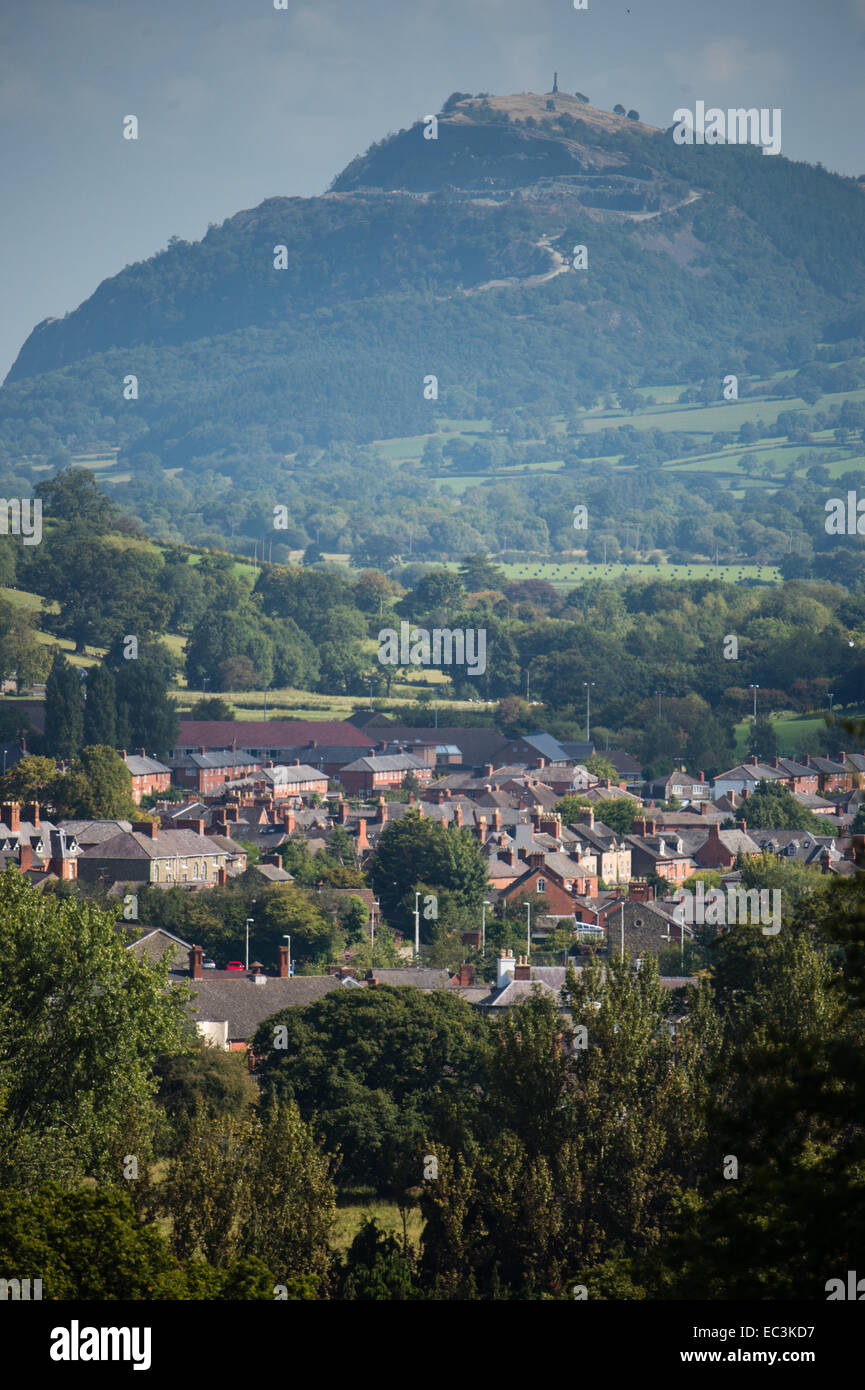 Looking over Welshpool town towards the Breidden Hills, Powys Wales UK ...