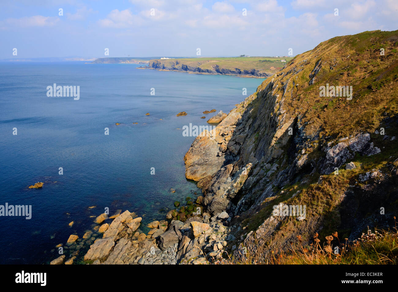 Cornish coast The Lizard peninsula Mullion Cove Cornwall UK Mounts Bay ...