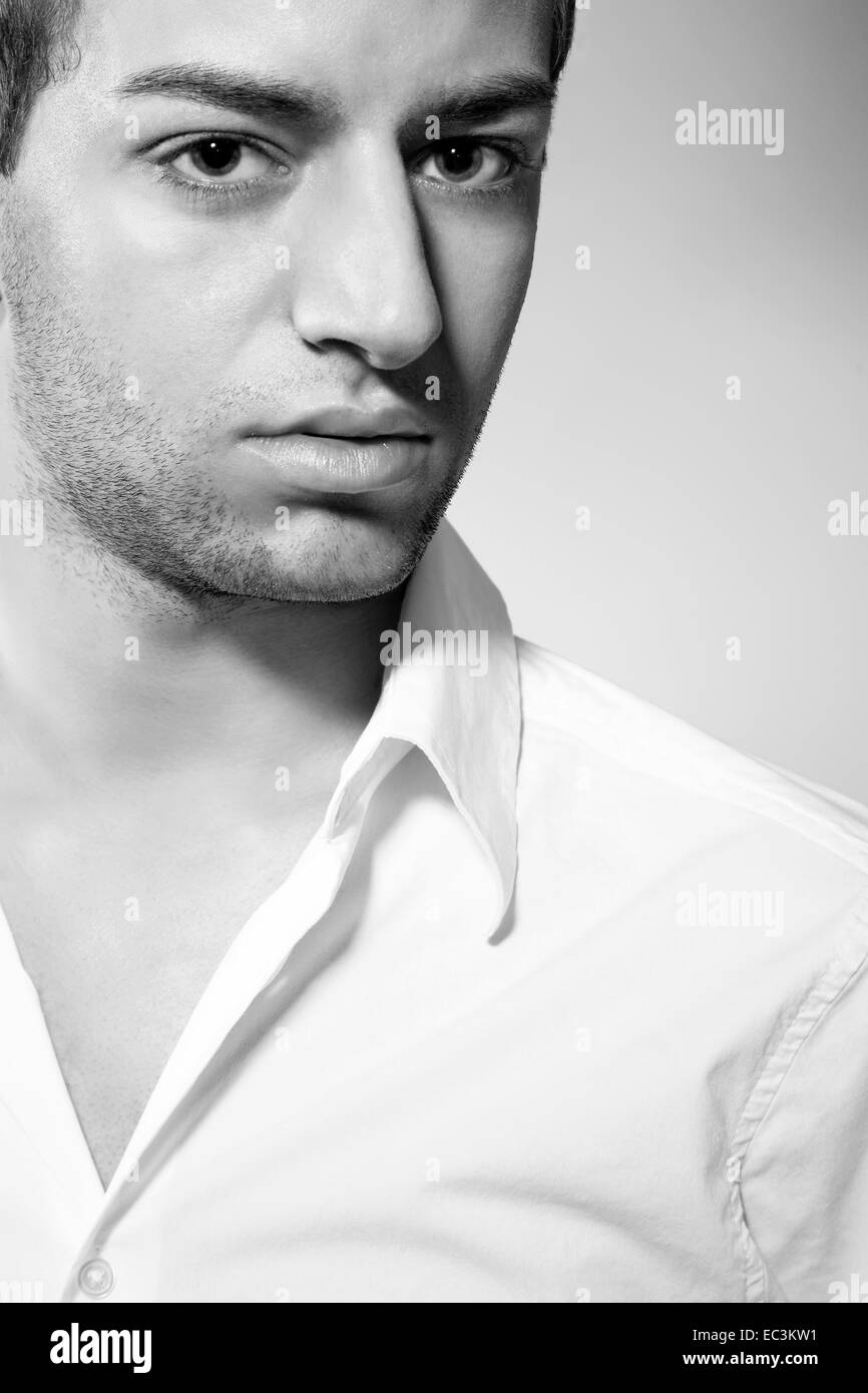 Portrait young Man in white Shirt Stock Photo - Alamy