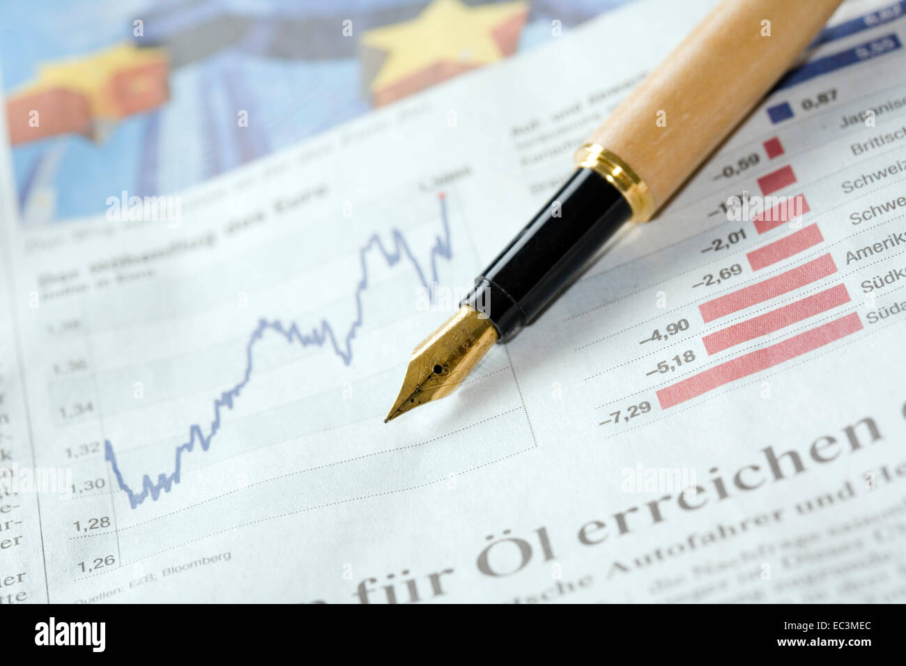 Business Section of Newspaper with Pen Stock Photo - Alamy