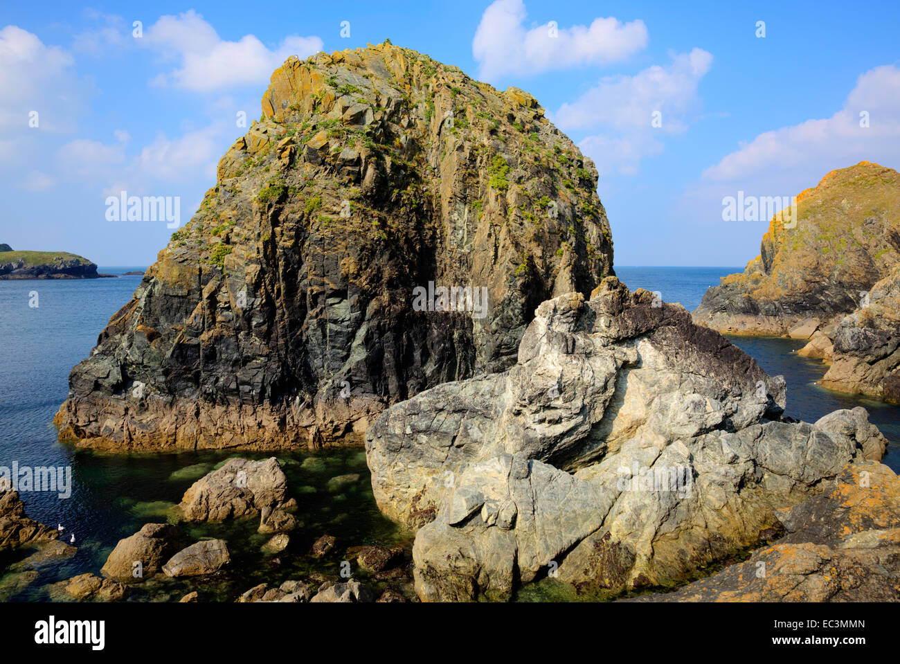 Rocks in Mullion Cove bay Cornwall UK the Lizard peninsula from the ...