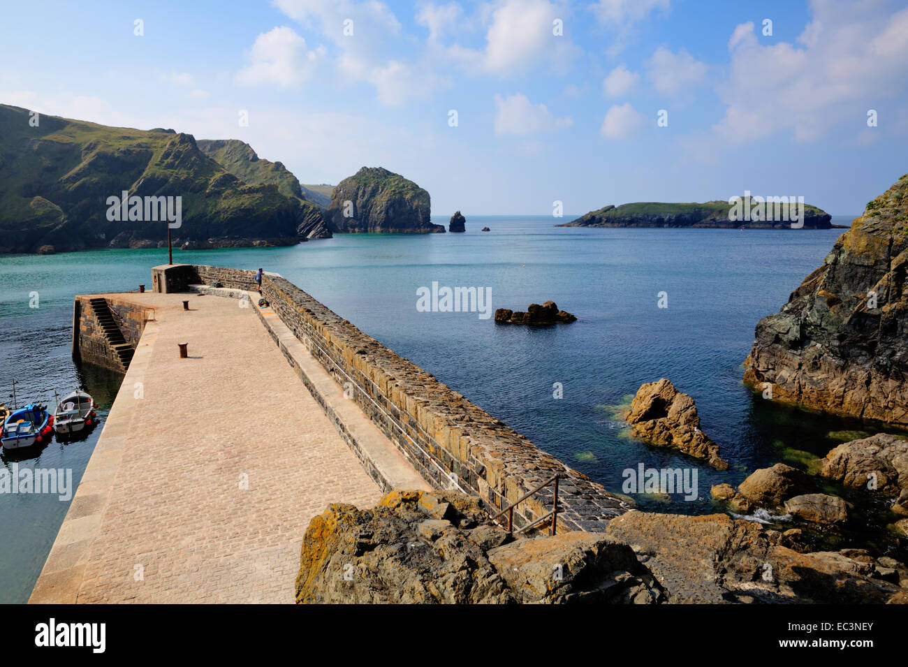 Mullion island and harbour wall Cornwall UK the Lizard peninsula Mounts ...