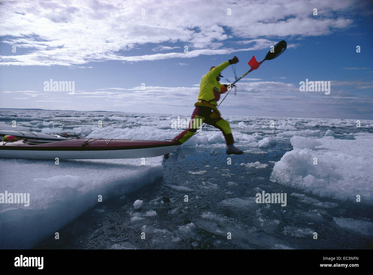 Jumping Man, Kayak, Arctic Zone Stock Photo - Alamy