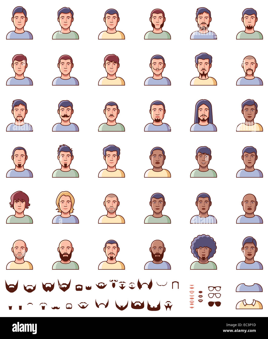 Set of the different male faces Stock Photo - Alamy