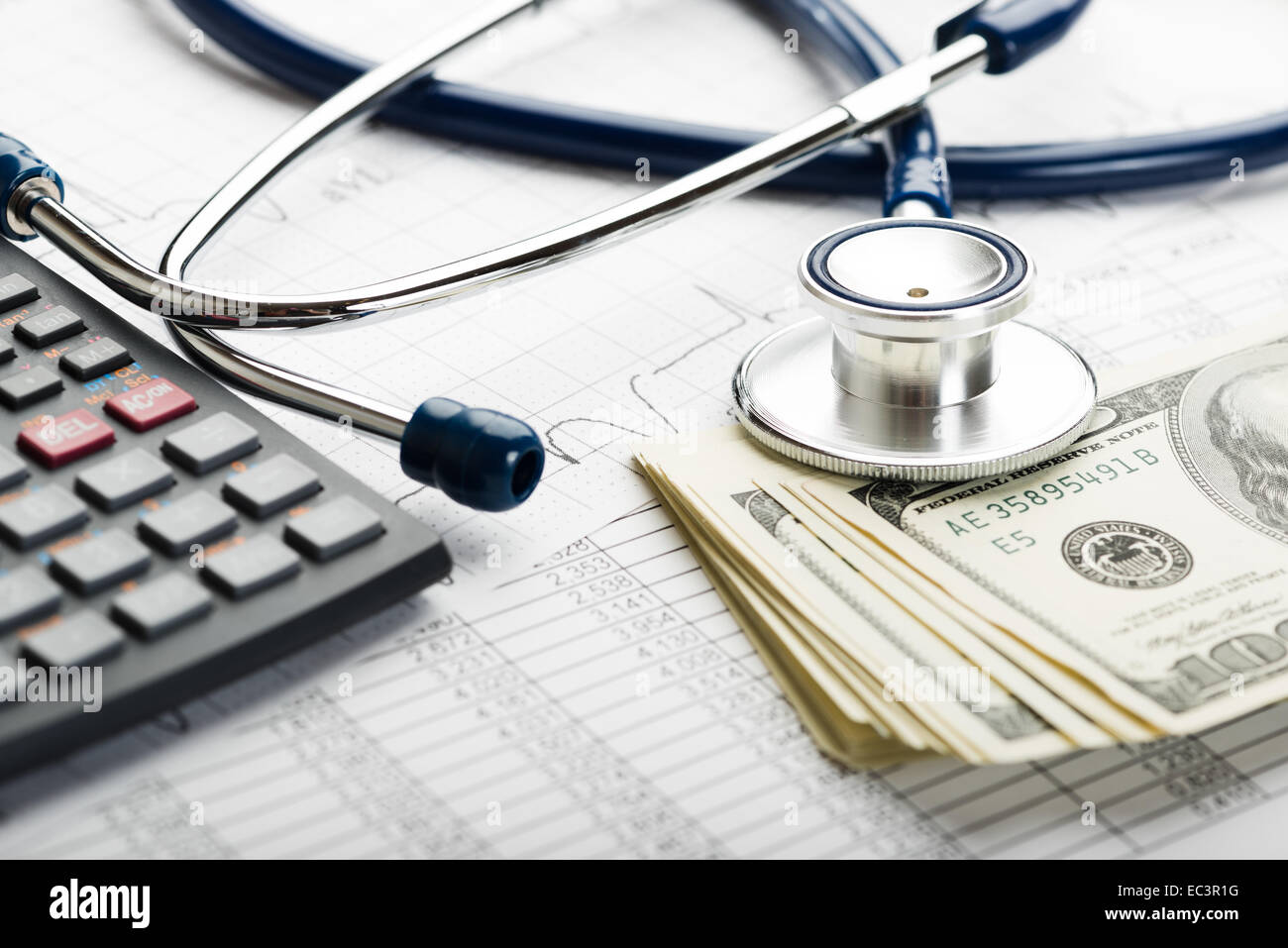 Health care costs. Stethoscope and calculator symbol for health care ...