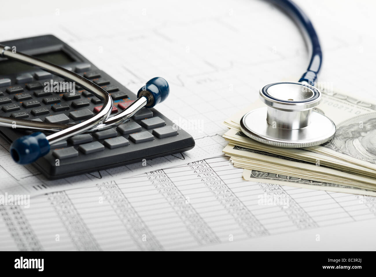 Health care costs. Stethoscope and calculator symbol for health care ...