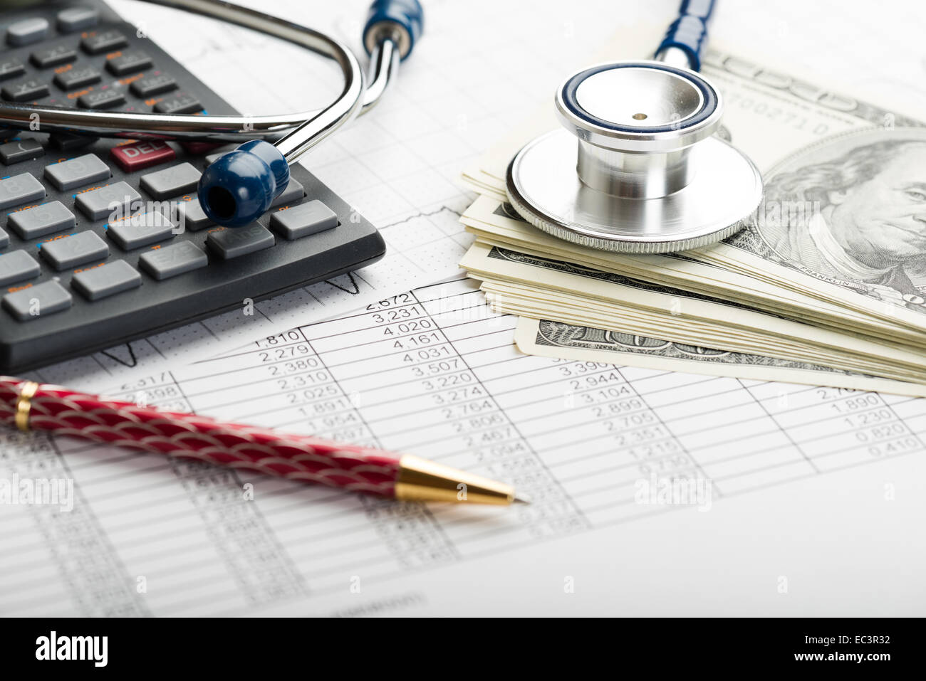 Health care costs. Stethoscope and calculator symbol for health care ...