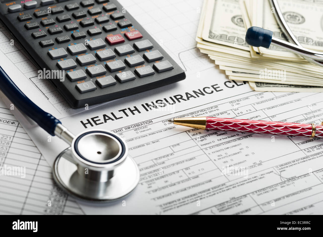 Health insurance. Stethoscope and calculator symbol for health care ...
