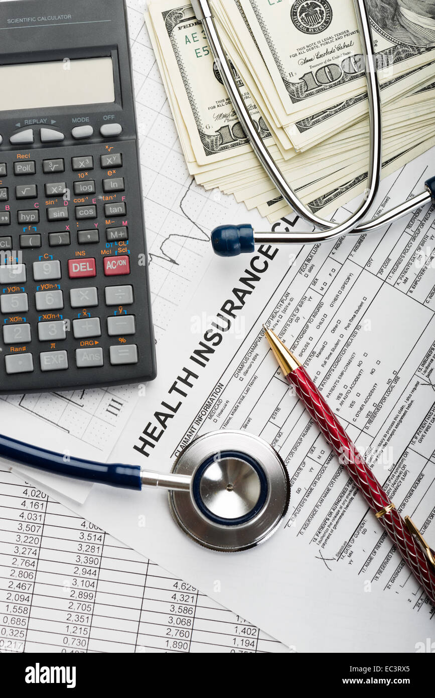 Health insurance. Stethoscope and calculator symbol for health care ...