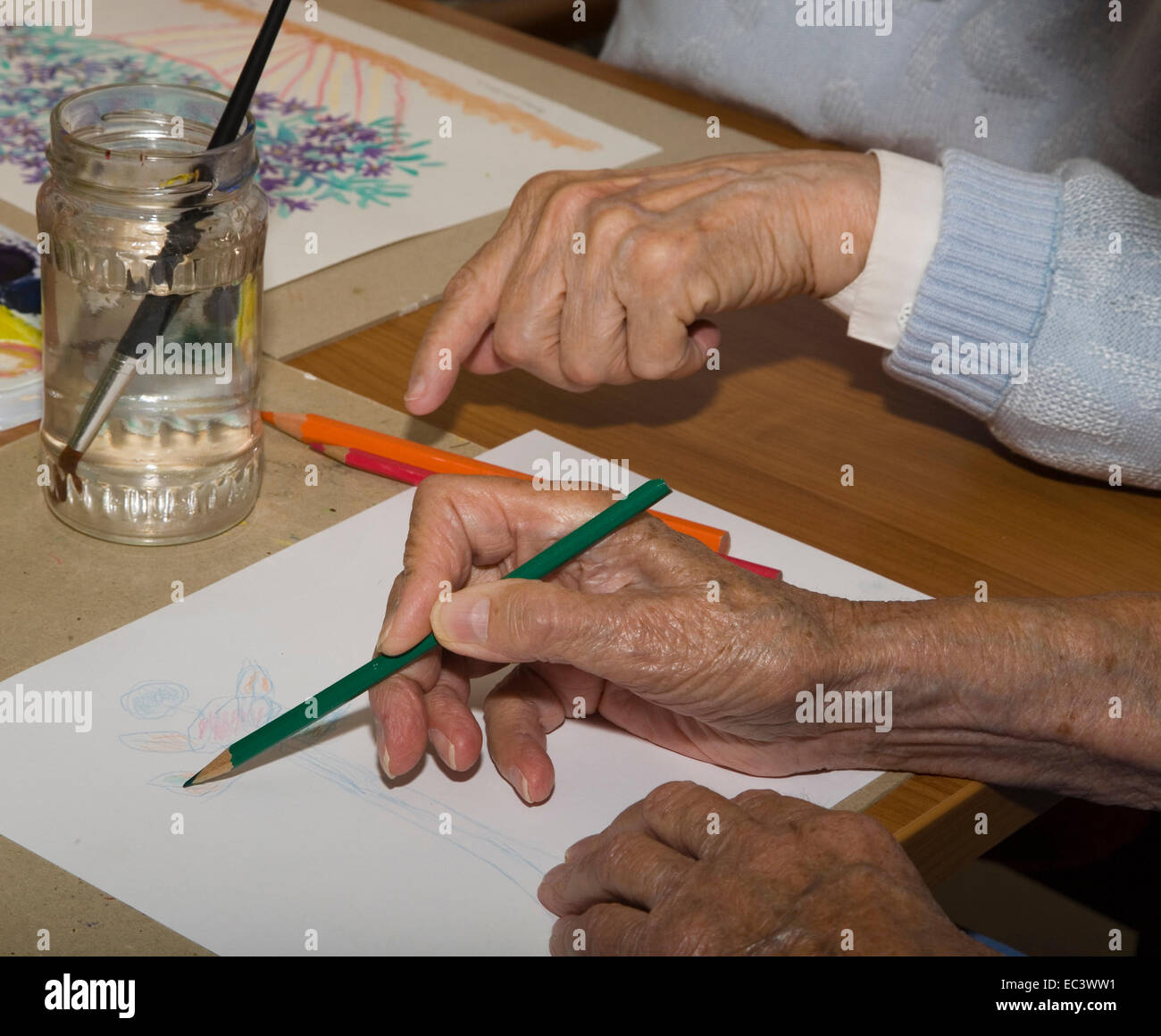 Elderly Hands Drawing Stock Photo - Alamy