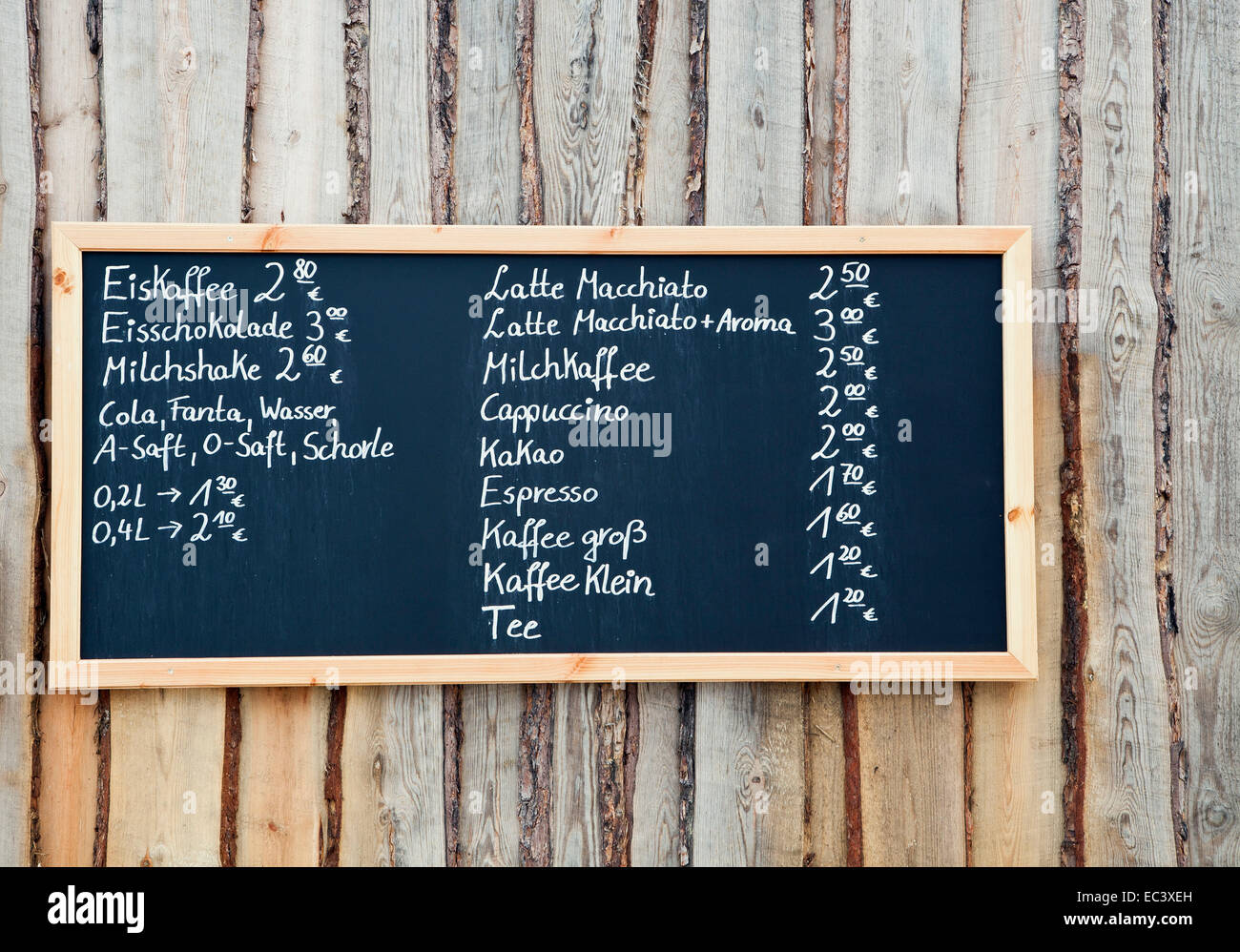 Slate with drinks prices Stock Photo - Alamy