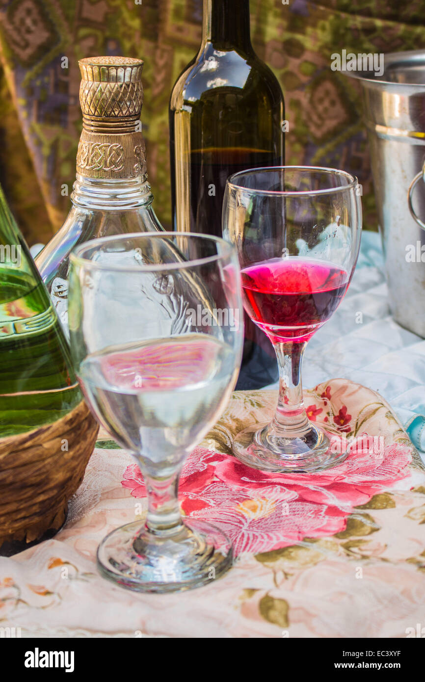 Glass of wine on the dinner table Stock Photo - Alamy