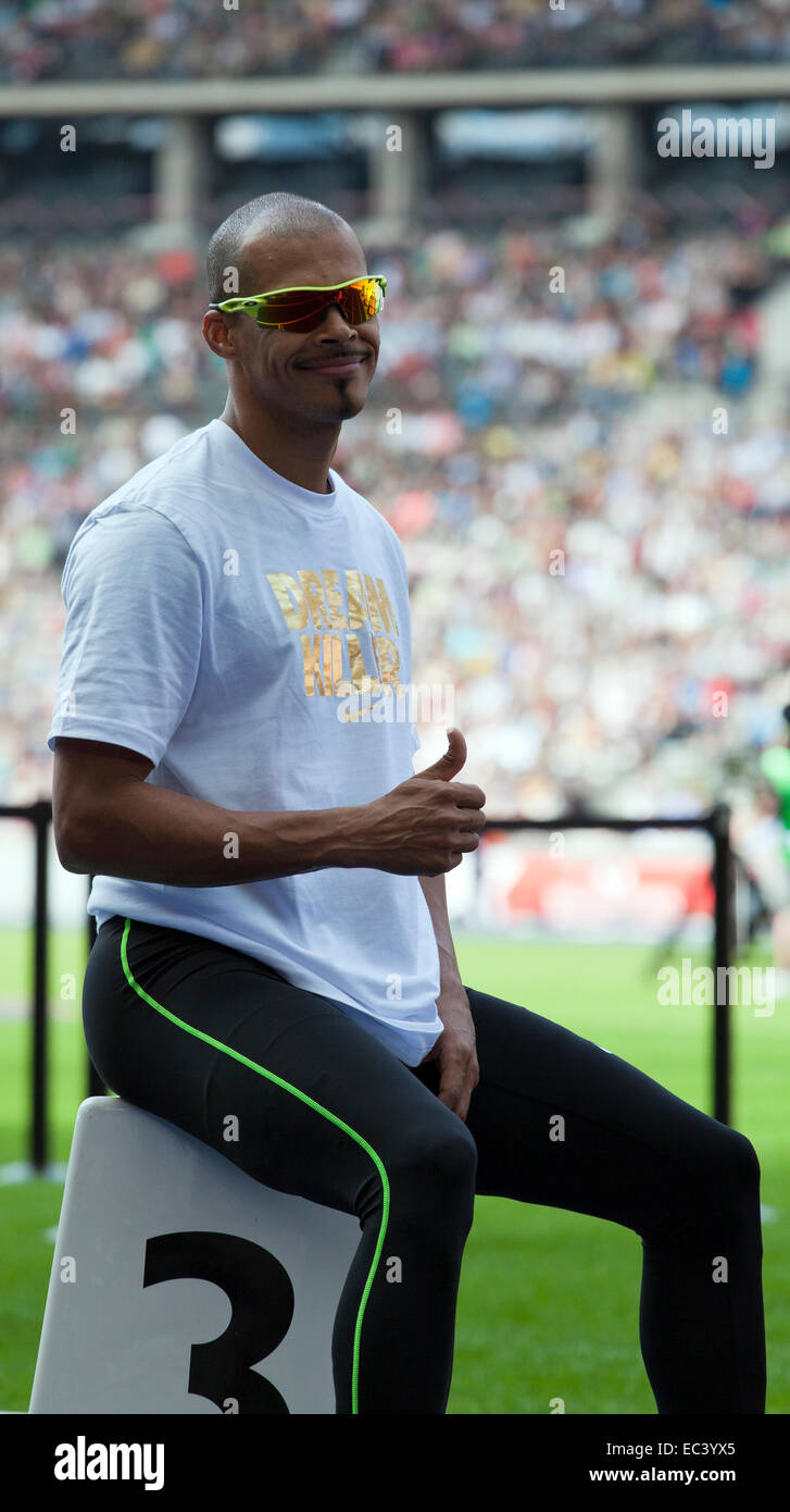 The Olympic champion Felix Sanchez at the start the 400 meter hurdles ...