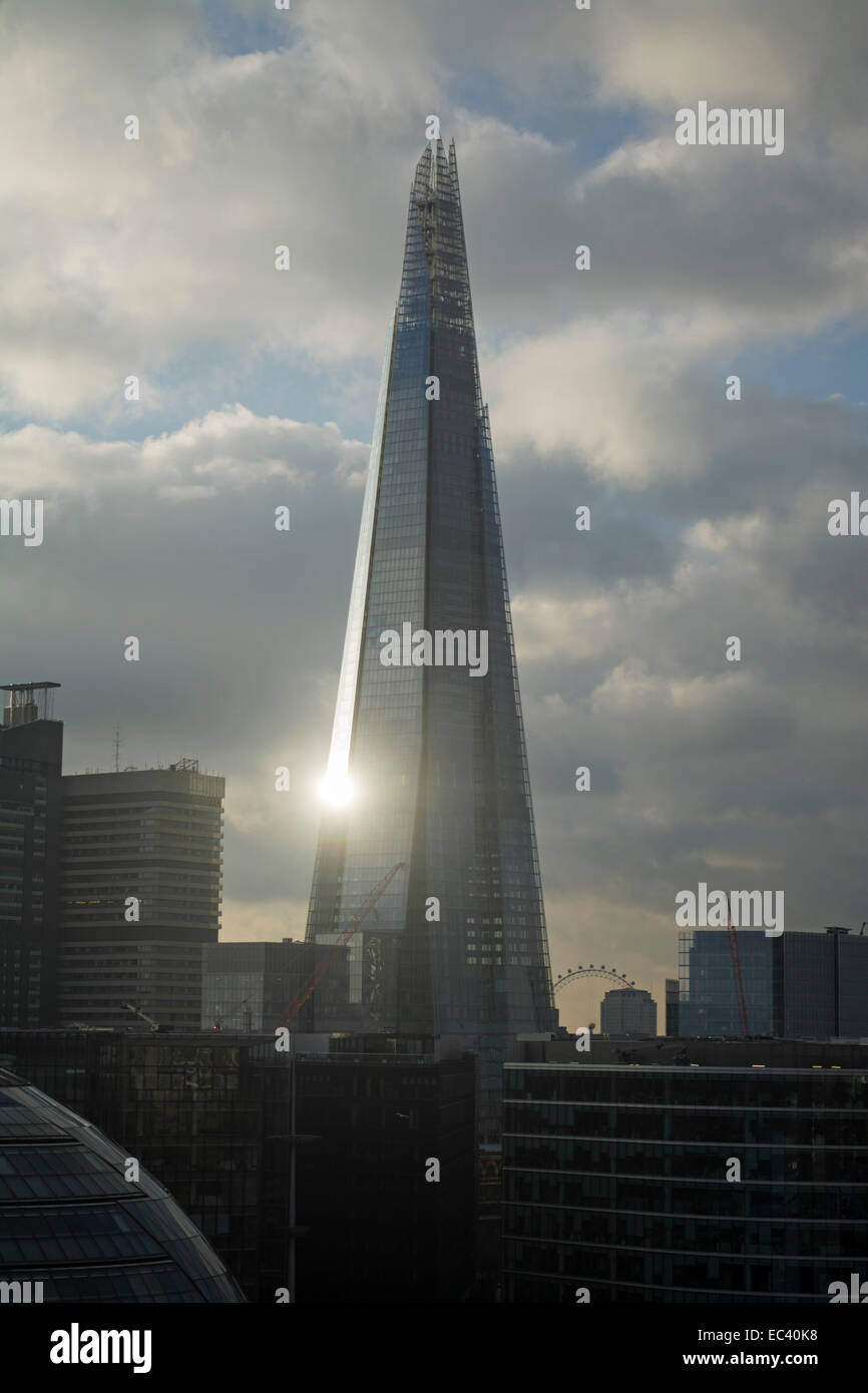 Evening sunlight hitting a section of The Shard, London, England UK ...