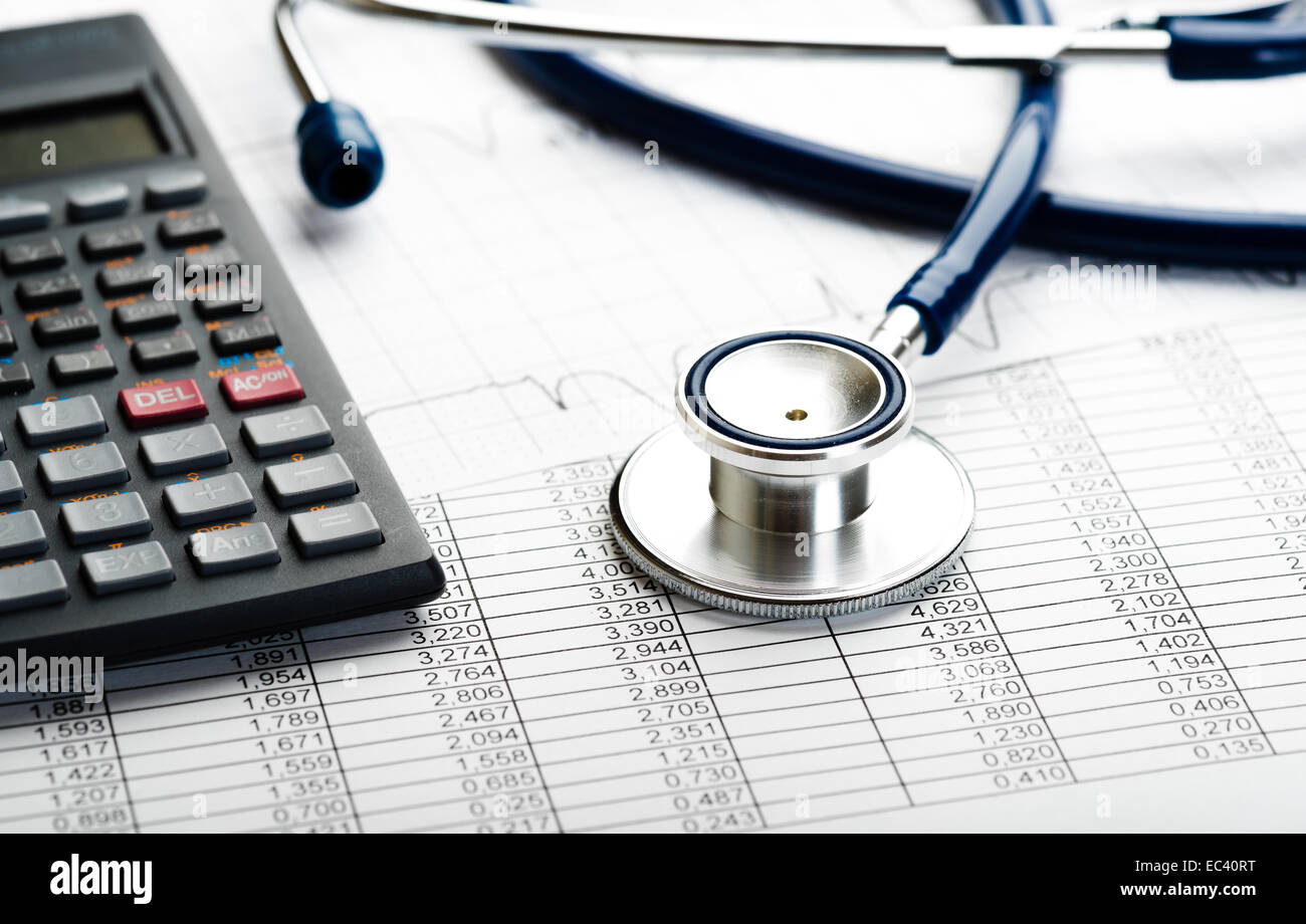 Health care costs. Stethoscope and calculator symbol for health care ...