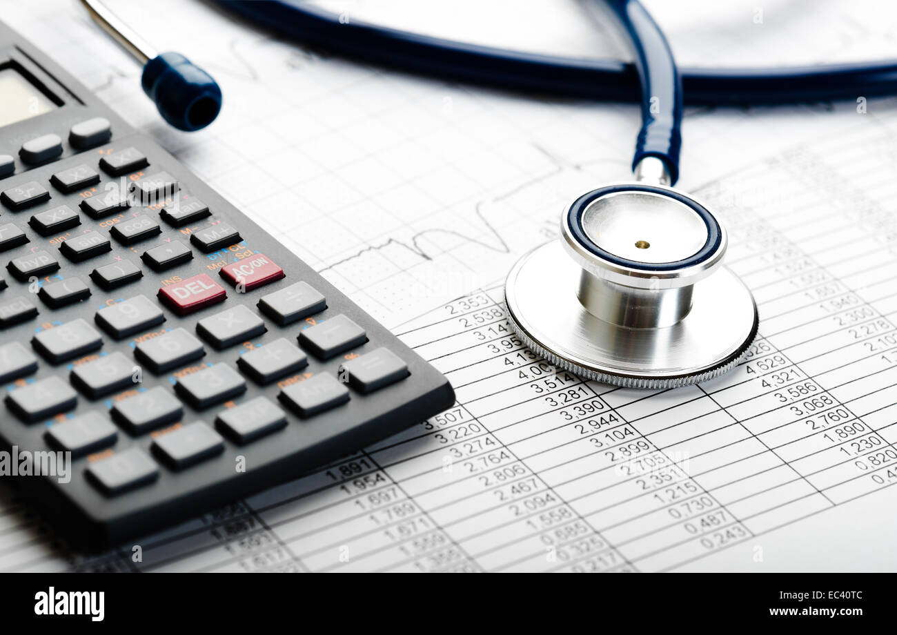 Health care costs. Stethoscope and calculator symbol for health care ...
