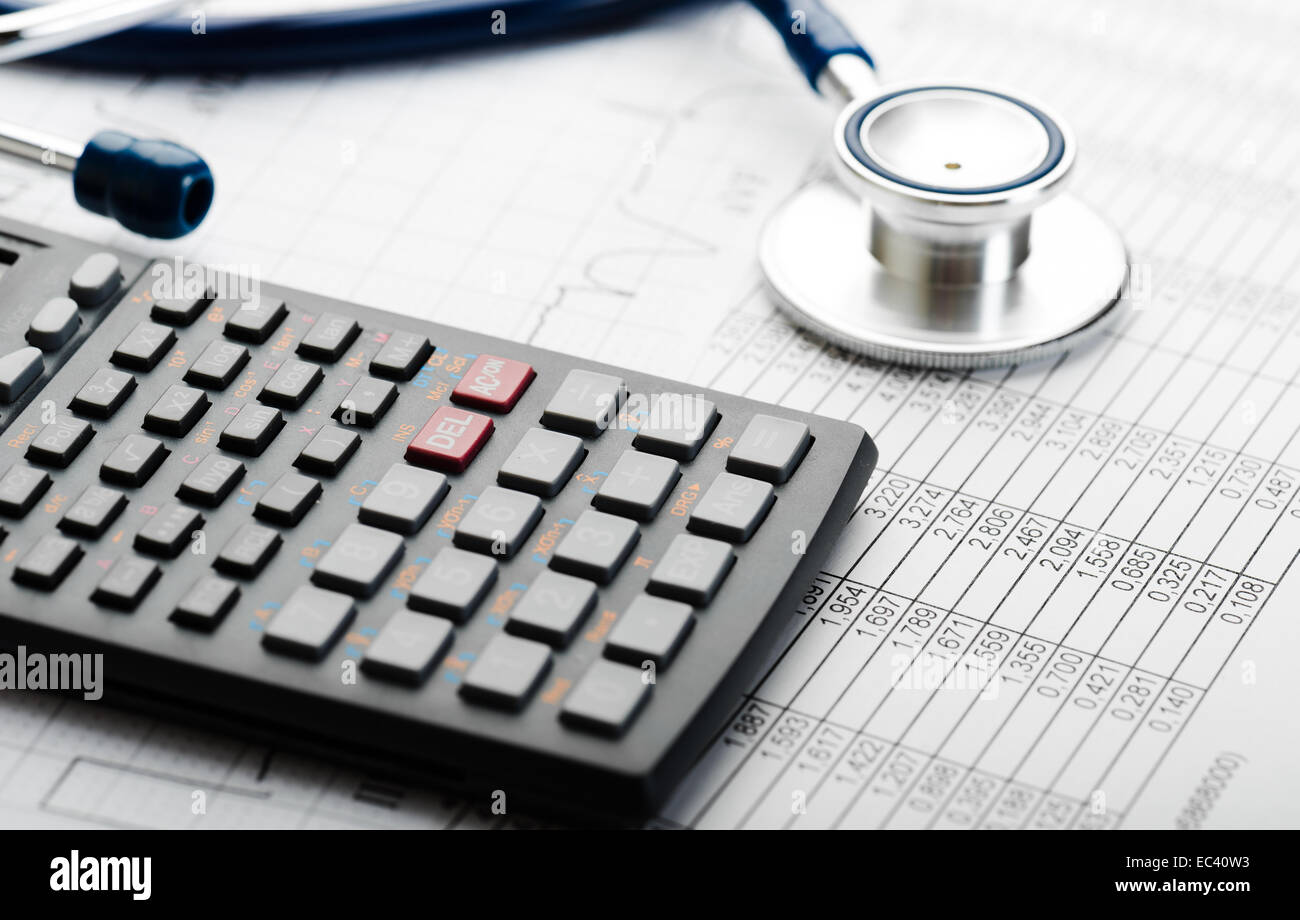 Health care costs. Stethoscope and calculator symbol for health care ...