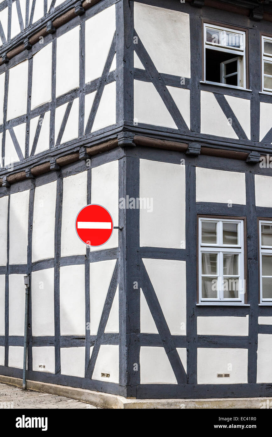 Road signs on the exterior of a half-timbered House Stock Photo - Alamy