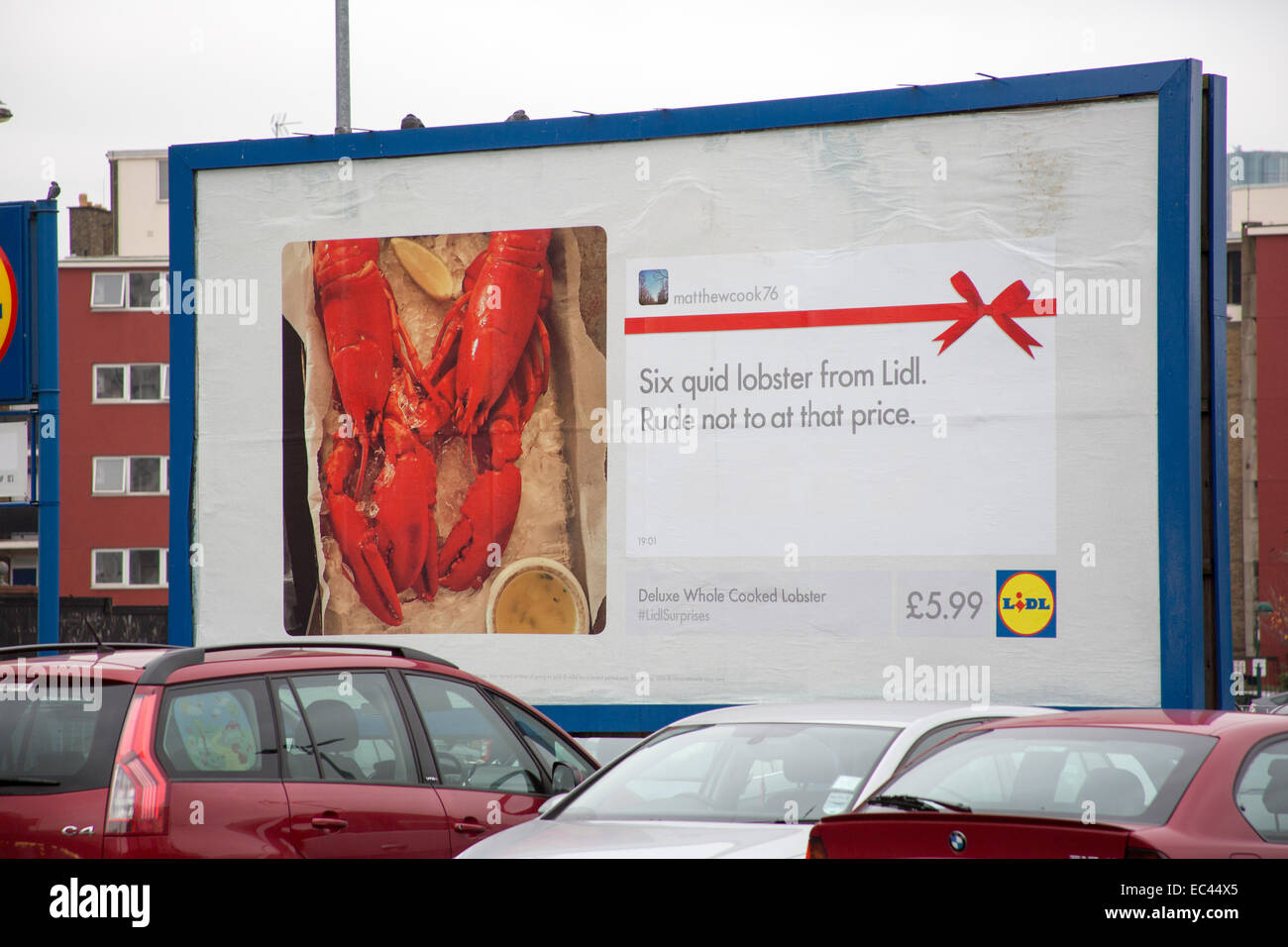 Lidl billboard advertising the 'six quid' lobster Stock Photo - Alamy
