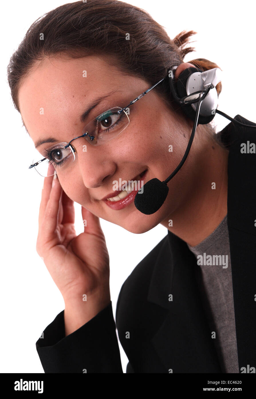 Woman with Headset Stock Photo - Alamy