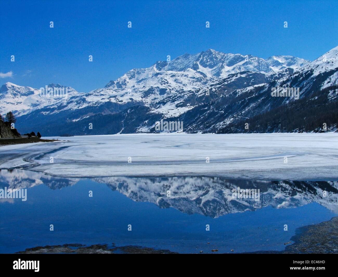 Snow Landscape with Lake Stock Photo - Alamy
