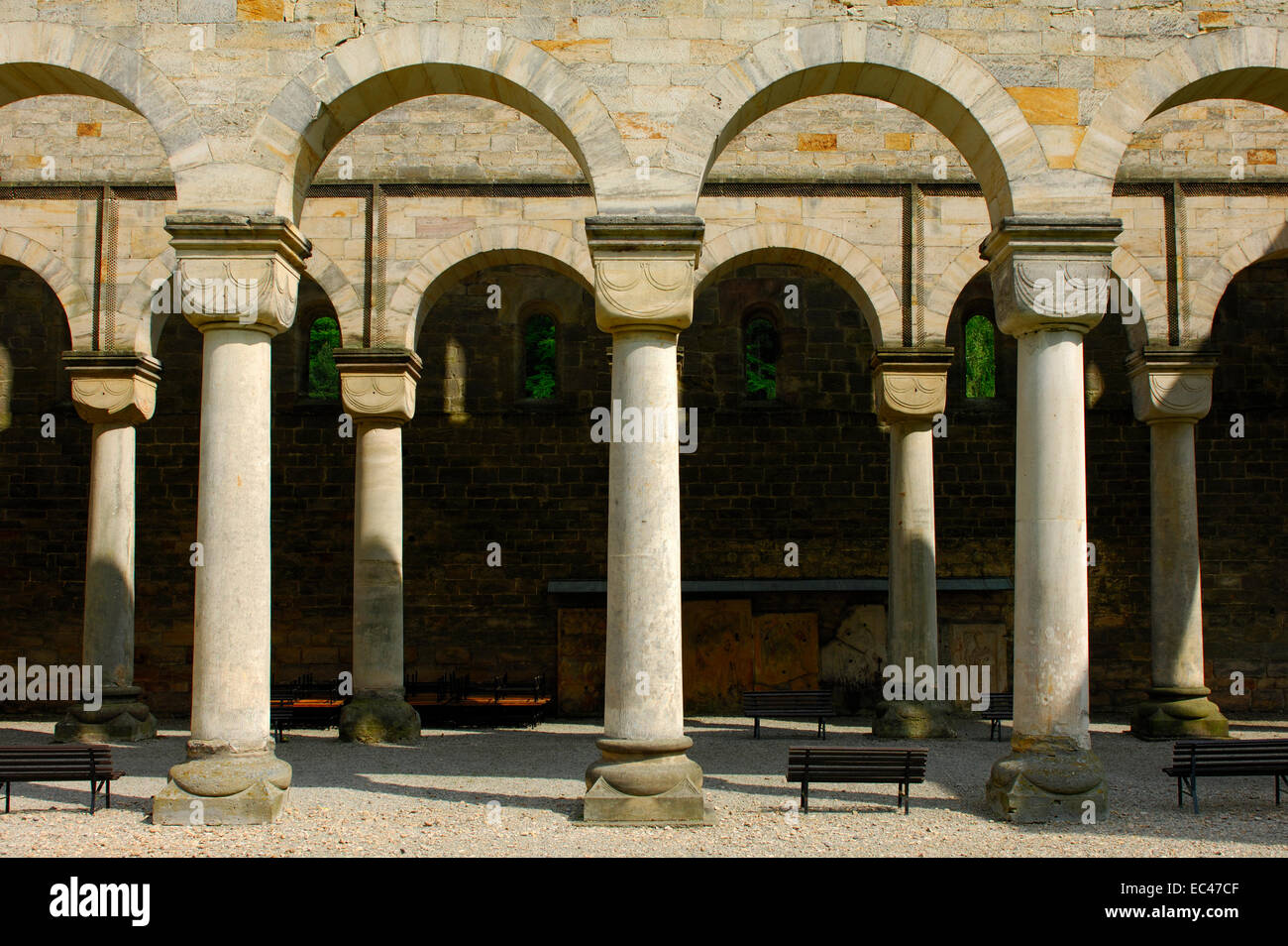 Round columns with a romanesque capital, ruins of the monastery ...