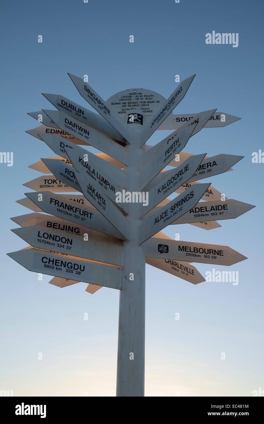 Sign at Mt Isa city lookout pointing to the rest of the world Stock ...