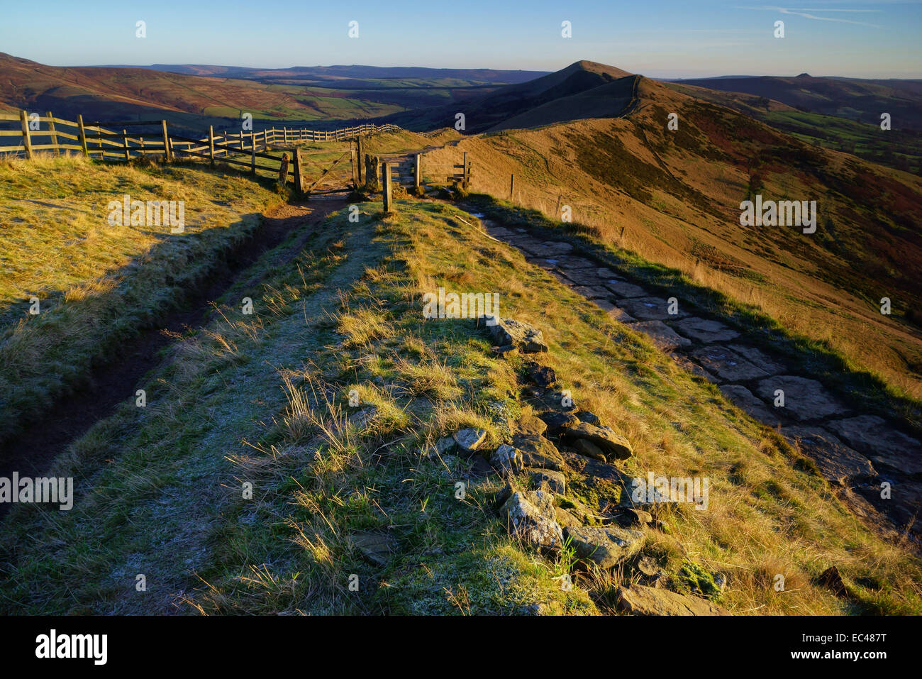 First light on the Great Ridge of Edale which includes Mam Tor, Hollins ...