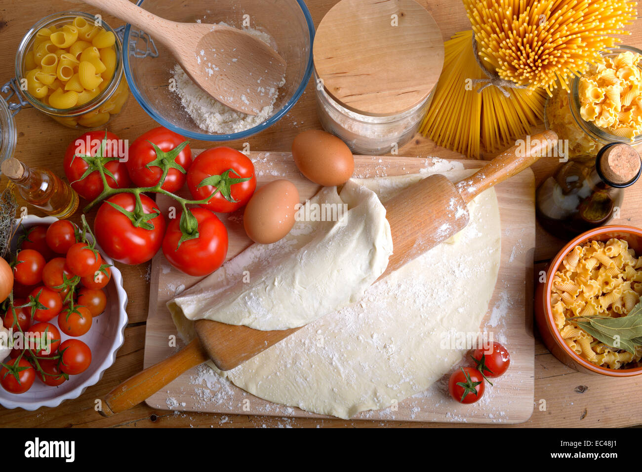 Tray with ingredients of italian pasta Stock Photo - Alamy