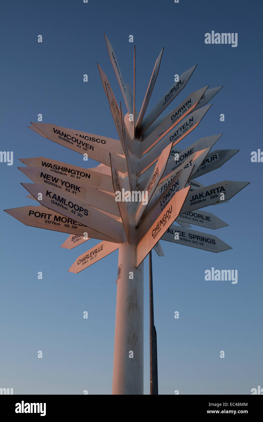 Sign at Mt Isa city lookout pointing to the rest of the world Stock ...