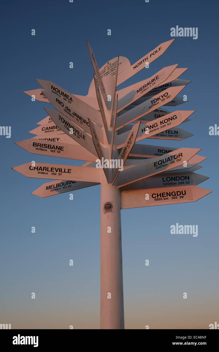 Sign at Mt Isa city lookout pointing to the rest of the world Stock ...