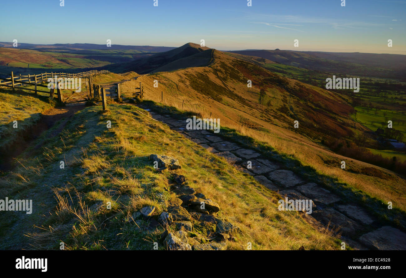 First light on the Great Ridge of Edale which includes Mam Tor, Hollins ...