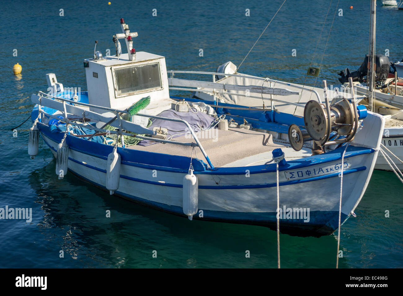 Old colorful wooden greek fishing boat Corfu Stock Photo - Alamy