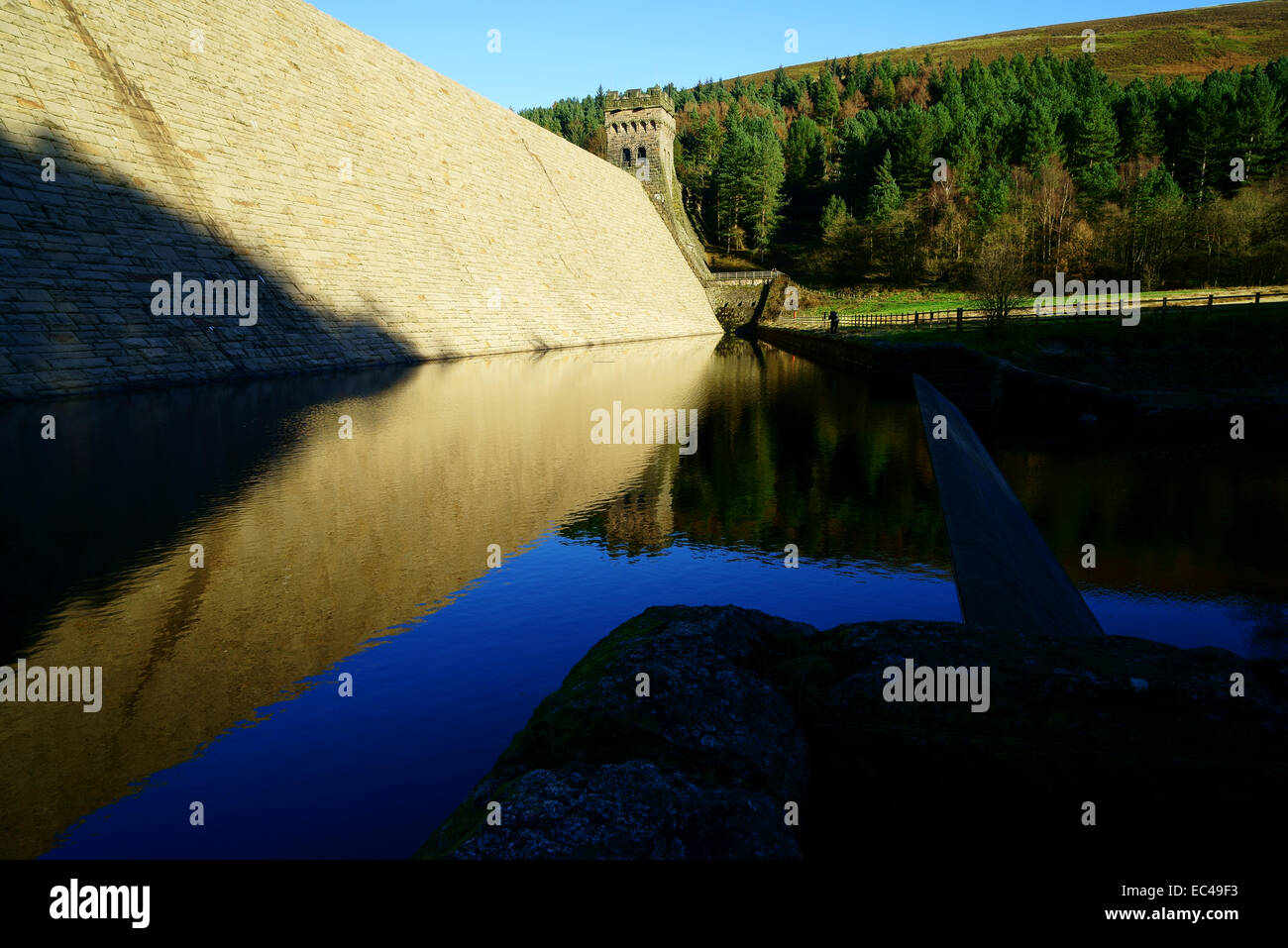 The scene looking back to Derwent Dam in the Peak District National ...