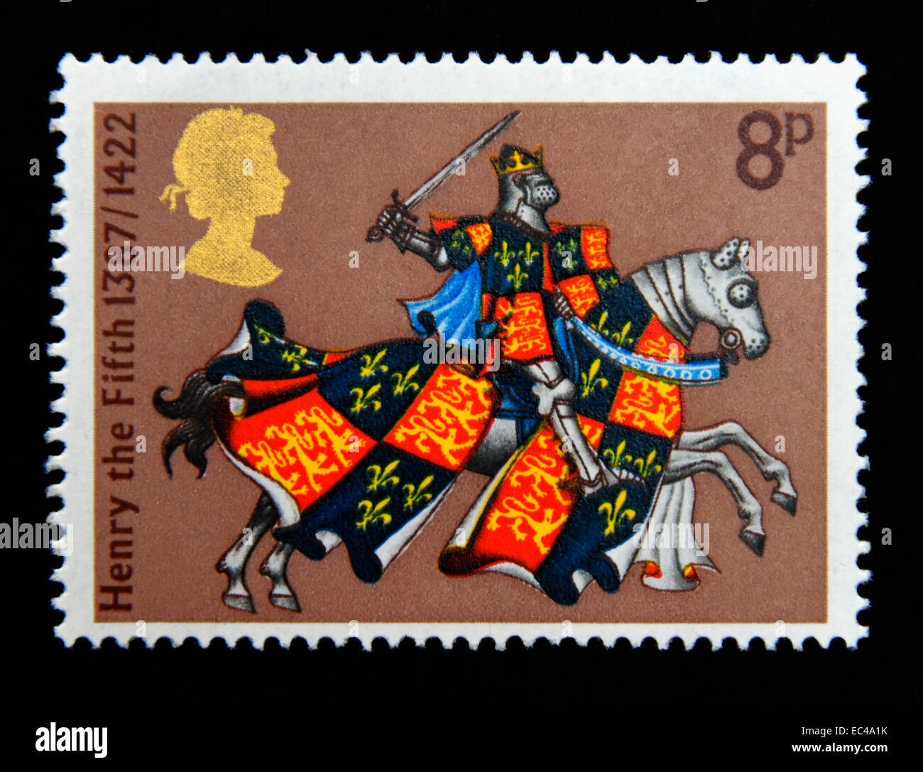 Postage stamp. Great Britain. Queen Elizabeth II. 1974. Medieval ...