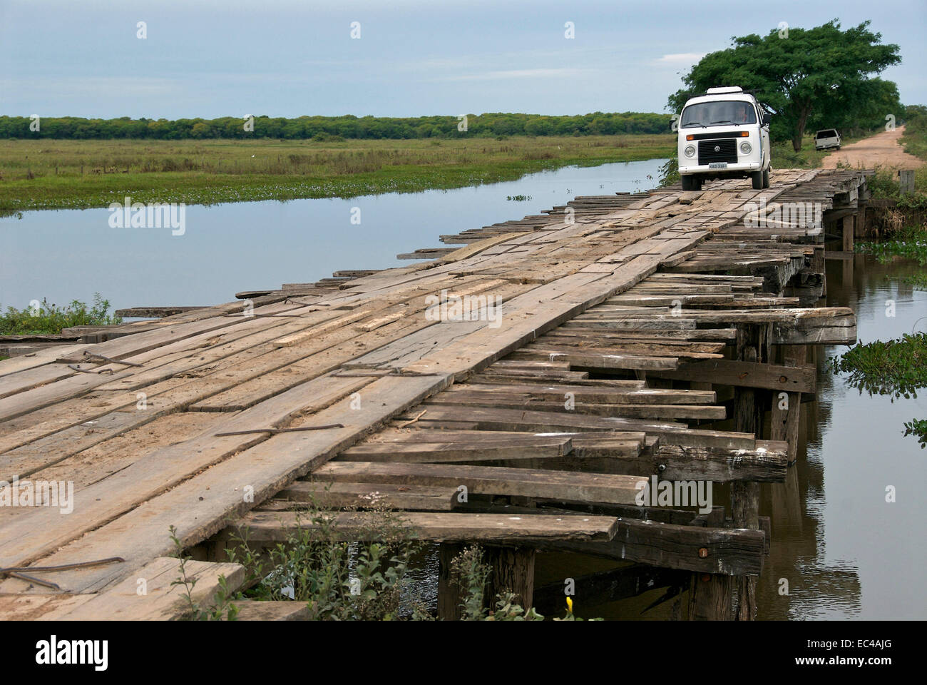 Car drives over a timber bridge in the Pantanal, Brazil Stock Photo - Alamy