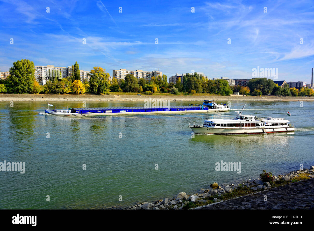 Cargo and passenger ship on the Danube Stock Photo - Alamy